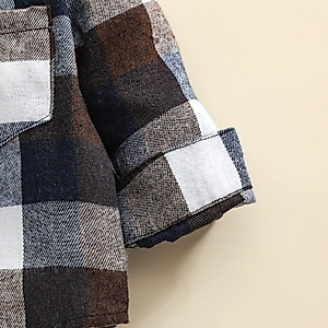 Kids Little Boys Girls Baby Long Sleeve Button Down Hooded Plaid Shirt Red Plaid Flannel Outfits (Coffee, Tag 80, US 6-12 Months)