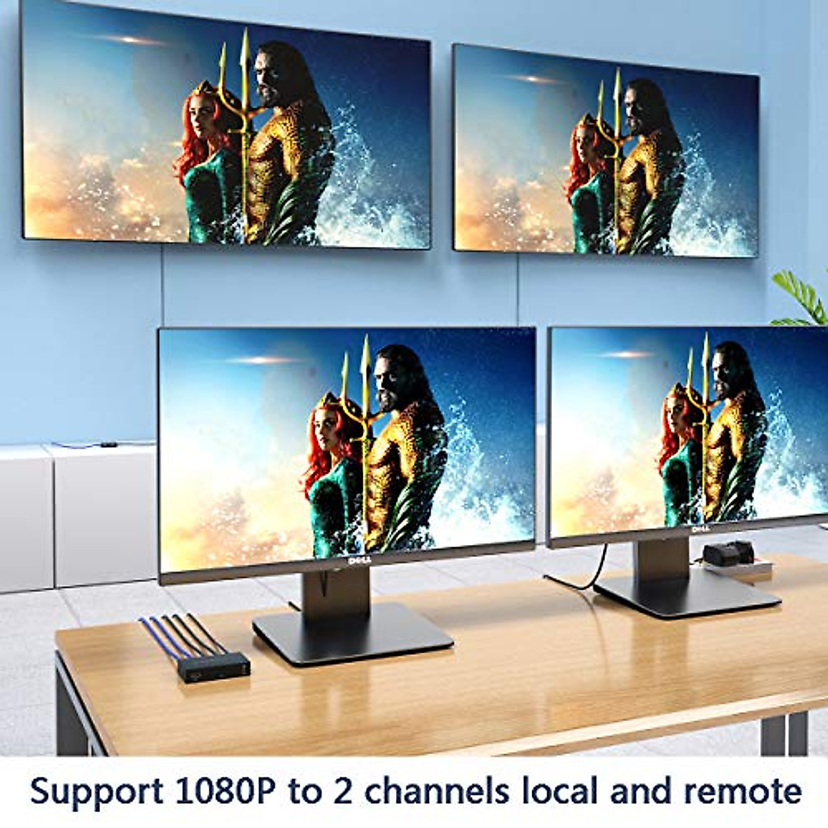 HDMI Extender 1 to 2 Splitter Transmit 1080p HD Video Over 50m/165ft Ethernet Cat5e/6 with 2 HDMI Local Output, Works with Computer/Camera/Projector/TV