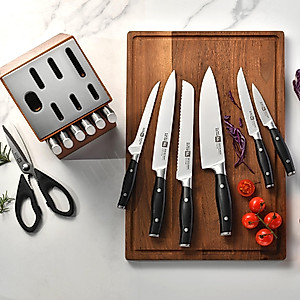 Klaus Meyer Arcelor 14 Piece Exclusive German Steel Non-Slip Handles Knife Set with Solid Wood Block …