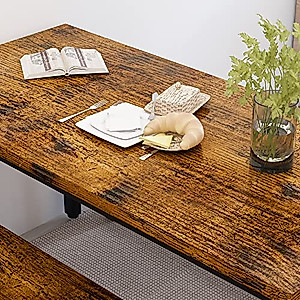 Recaceik 3-Piece Dining Table Set for 4, 43'' Dining Room Table Set with 2 Benches, Space-Saving Dinette Table with Metal Frame & MDF Board, Kitchen Breakfast Table for Dining Room, Rustic Brown