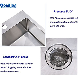 Comllen 15 x 15 inch Top-mount Stainless Steel Drop in Bar Sink, Single Basin Small Kitchen Sink for Outdoor Wet Bar Prep RV Yard Office Laundry Utility with Drain