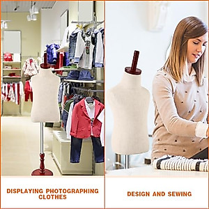 Child Mannequin, Kid Dress Form Mannequin Torso Adjustable Height Unisex Toddler Mannequin Body with Solid Wooden Base, for Clothing Dress Jewelry Display, (Brick red, 2-3 Years Old)