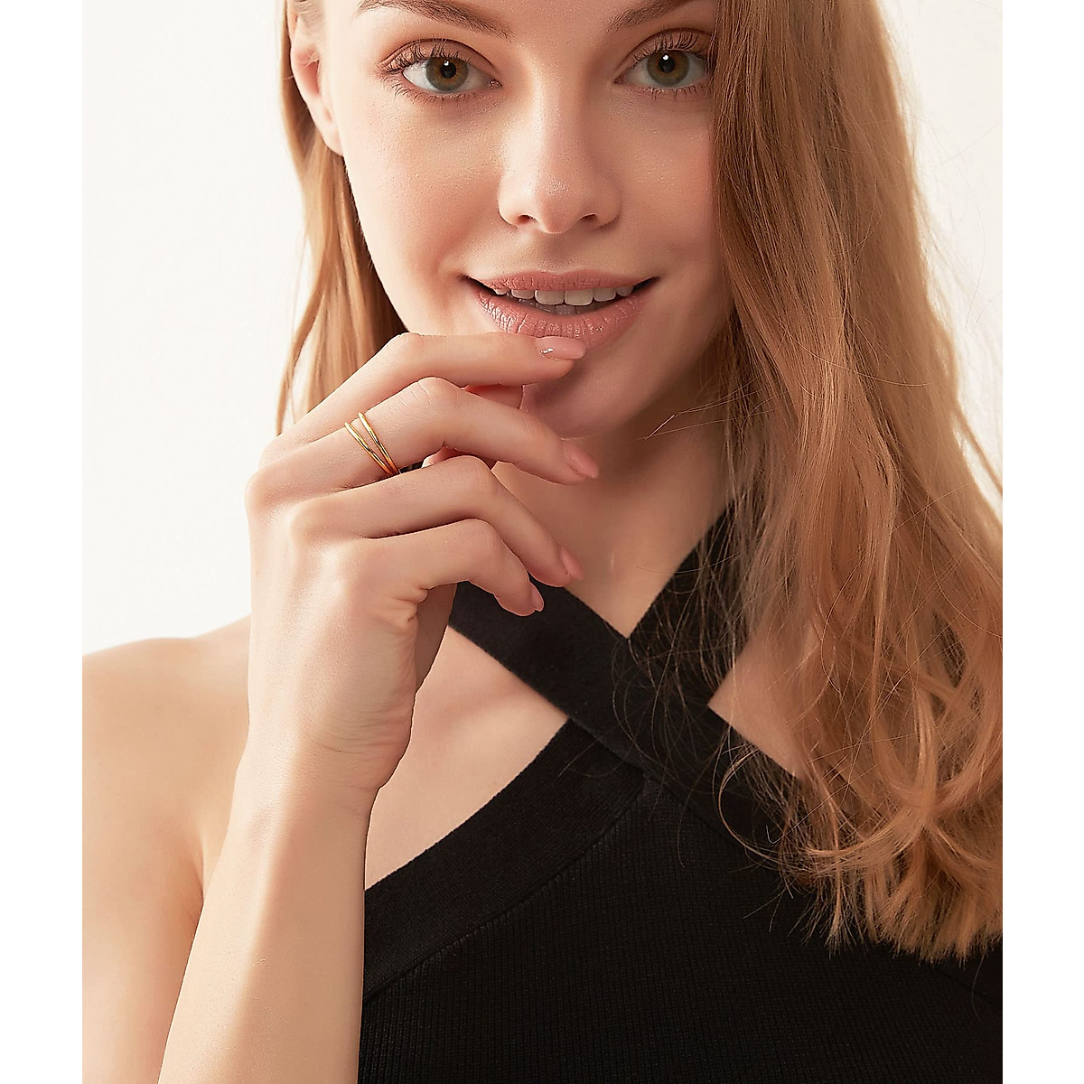 TIGRADE 3Pcs 1.5mm Stainless Steel Stacking Rings for Women Stackable Thin Ring Statement Band Comfort Fit Size 3-12, Gold, Size 6.5