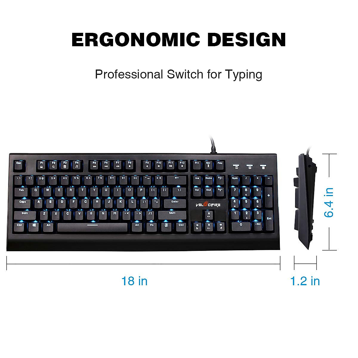 VELOCIFIRE VM01 Mechanical Keyboard 104-Key Full Size with Brown Switches LED Illuminated Backlit Anti-ghosting Keys for Copywriter, Gamer and Programmer