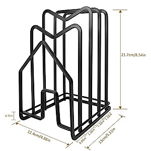 Yummy Sam Pot Pan Lid Organizer Cutting Chopping Boards Rack Pantry Cabinet Stainless Steel Kitchen Counter Cookware Storage Stand Countertop Spoon Dish Rest Holder (Black)