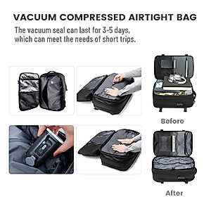 Travel Vacuum Compression Air-back,Expandable Vacpack Backpack with Waterproof Material,Anti Theft Air-pack Backpacks with Pump,Carry On Luggage Vac Packing Bag for Airplane(Black-A)