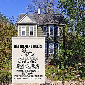 POFULL Retirement Rules Garden Flag Retirement Yard Sign Retired Nurse Teacher Coworker (Retirement Rules Flag)