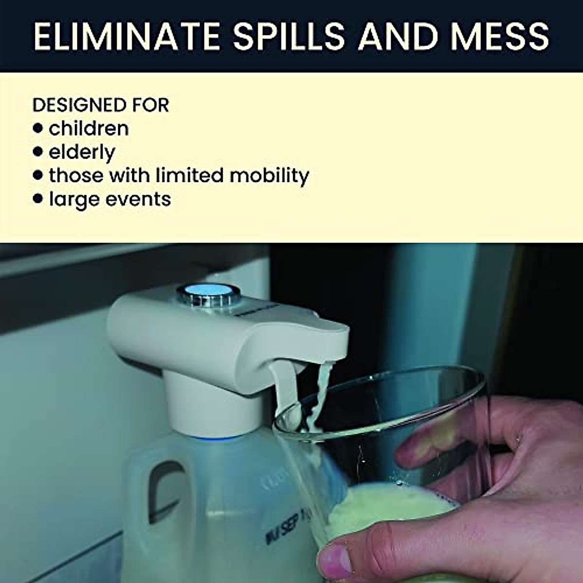 Leak-Proof Drink Dispenser for Fridge - Gallon Beverage Dispenser for Parties - Rechargeable Milk Dispenser for Fridge Gallon - Automatic Pump Dispenser for Milk, Water, Soda, Juice