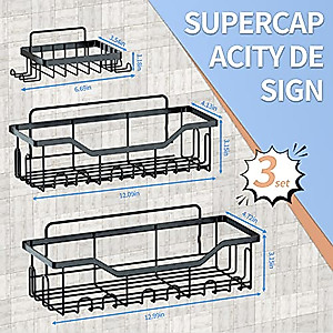 Shower Caddy, 3-Pack Adhesive Shower Caddy with Soap Holder and 24 Hooks, Adhesive Shower Organizer No Drilling,Large Capacity Precision Stainless Steel Wall Rack, Home & Bathroom Organizer