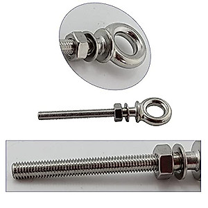 BINBAL Hardware Accessories 10pcs Marine Boat Stainless Steel Heavy Lifting Long Eye Bolt Marine HX Long Eye Bolts Ring Screw Loop Hole for Cable Rope M6