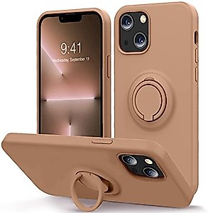 MOCCA Compatible with iPhone 13 Mini Case with Ring Kickstand |Liquid Silicone| Microfiber Linner | Anti-Scratch Full-Body Shockproof Protective Case for iPhone 13 Mini 5.4inch-Light Brown