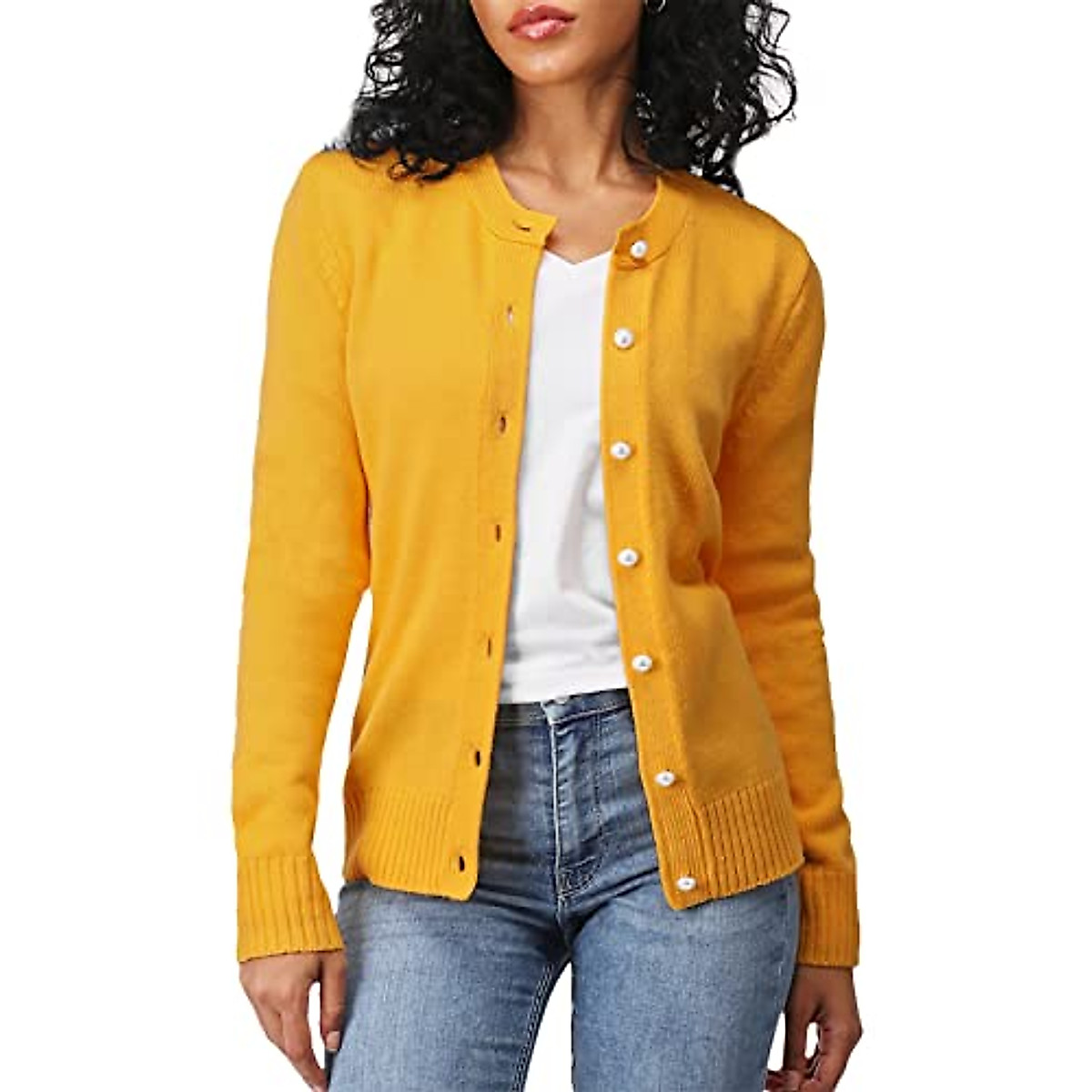 OSABASA Womens Casual Slim Fit Button Closure Long Sleeve Cardigans Yellow US XL (OSCWOCAL001)
