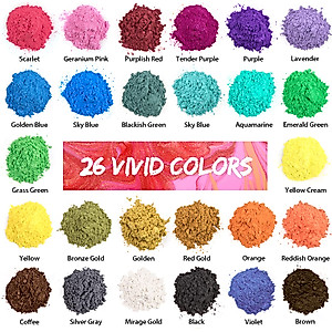 HTVRONT Mica Powder for Epoxy Resin 130g - 26 Colors Shimmery Pigment Powder - Easy to Mix & Natural Resin Mica Powder for Soap Making, Lip Gloss, Bath Bombs