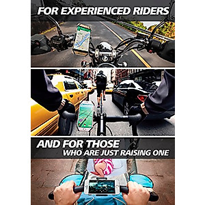 Bike & Motorcycle Phone Mount - For iPhone 14 (13, Xr, SE, Max/Plus), Galaxy S22 or any Cell Phone - Universal ATV, Mountain & Road Bicycle Handlebar Holder. +100 to Safeness & Comfort