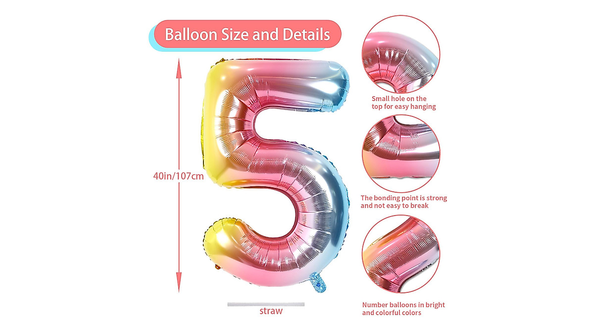 40" Gradient Number 5 Balloon - 5th Birthday & Anniversary