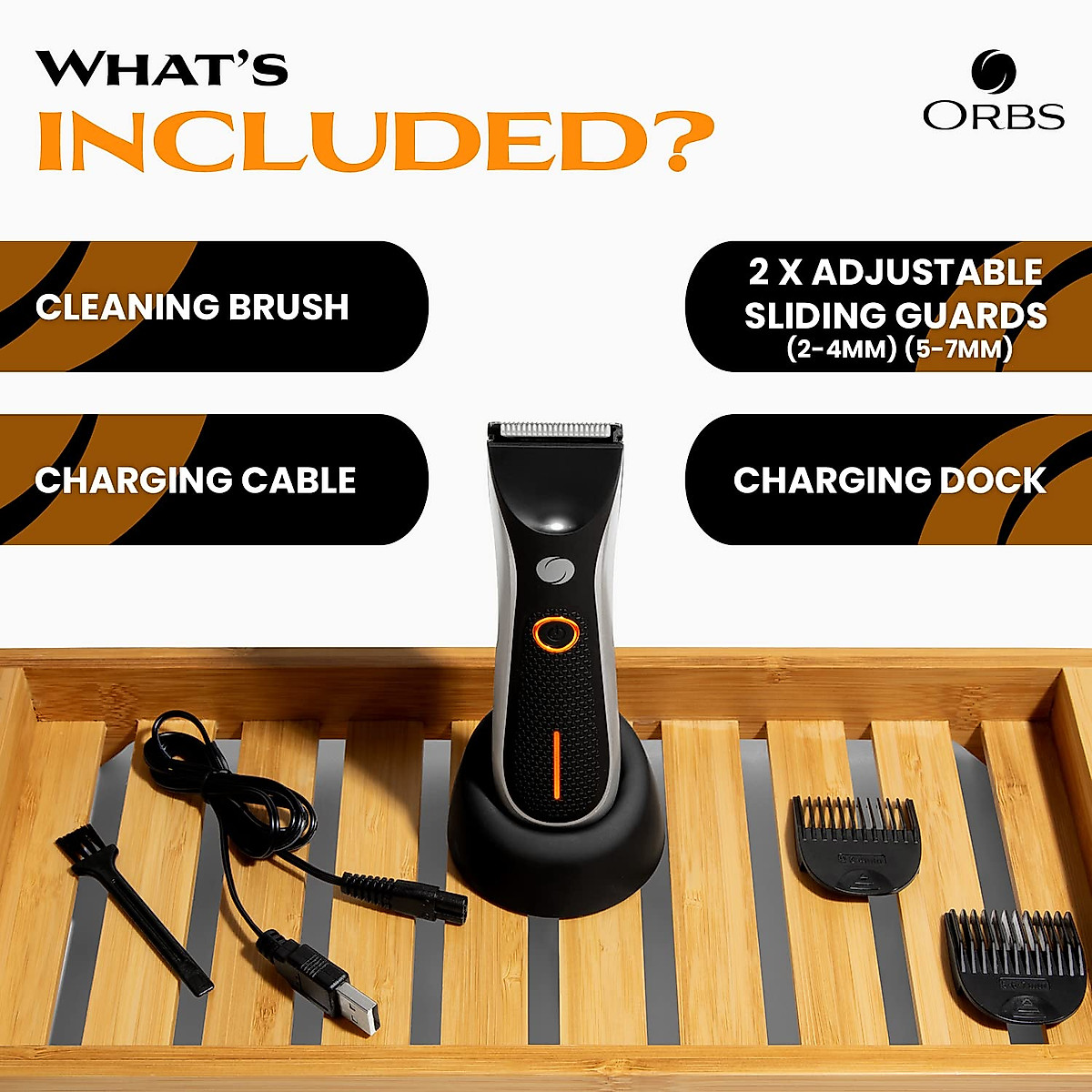 Orbs™ V2 Electric Groin Hair Trimmer for Men w/Two Speeds, Premium Ball & Body Groomer Shaver for Men, Fully Waterproof Mens Trimmer w/Replaceable Ceramic Blade Heads, 90 Min Battery Life