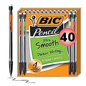 BIC Xtra-Smooth Mechanical Pencils With Erasers, Medium Point (0.7mm), Bulk Mechanical Pencils for School or Office Supplies, 40 Count (Pack of 1)