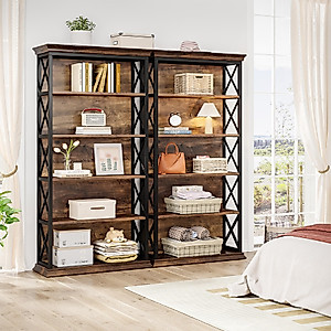 Tribesigns 6-Tier Bookcase, 71 Inches Industrial Bookshelves and Bookcases, Floor Standing 5 Shelf Display Storage Shelves Tall Bookcase for Home Office, Living Room, Bed Room, Brown and Black