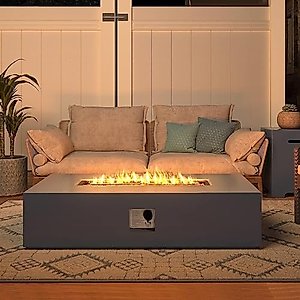 UPHA 56 Inch Outdoor Propane Fire Pit Table, 50,000 BTU Iron Rectangular Gas Fire Pits for Outside, Auto-Ignition Fire Table with Propane Tank Storage Side Table, Rain Cover, Lid, Lava Rock, Dark Grey