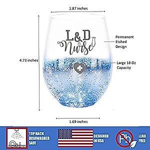 Osci-Fly Valentines Day Gifts for Nurse, L&D Nurse Handmade Blue Etched Wine Glass 18 Ounces - Creative Gift for Nurses