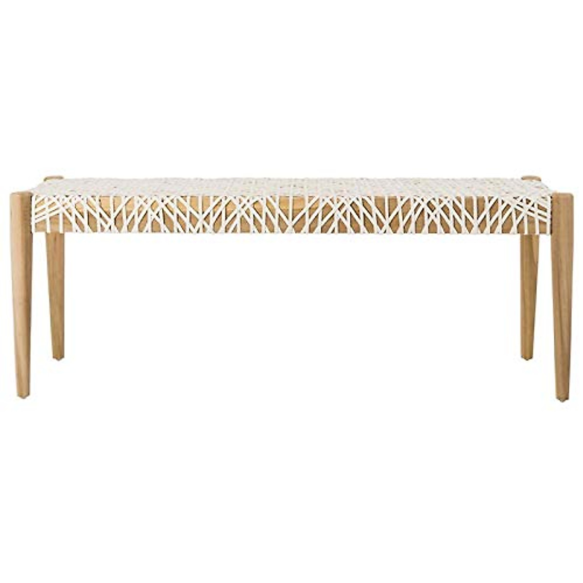 SAFAVIEH Home Collection Bandelier Natural Teak Wood/ Off-White Leather Weave Entryway Foyer Dining Bench