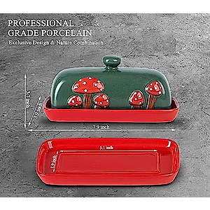 Mushroom Butter Dish With Lid For Countertop Ceramic Butterdish Red Butter Container Butter Tray Large Butter Dish Covered Butter Dish