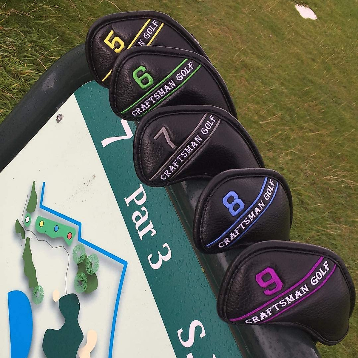 CRAFTSMAN GOLF 12pcs Black Synthetic Leather Golf Iron Head Covers Set Headcover with Colorful Number Embroideried,Easily get The Needed Iron for Callaway, Ping, Taylormade, Cobra Etc.