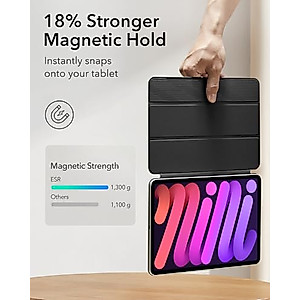 ESR for iPad Mini 7 A17 Pro Case, iPad Mini 7th/6th Generation Case (2024/2021), Slim Trifold Two-Way Stand, Powerful Magnetic Attachment, Durable Protection, Supports Pencil Pro&Pencil(USB-C), Black