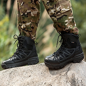FREE SOLDIER Outdoor Men's Tactical Military Combat Ankle Boots Water Resistant Lightweight Mid Hiking Boots(Black7)