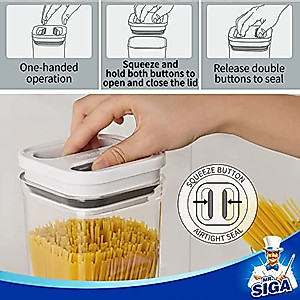 MR.SIGA 6 Piece Airtight Food Storage Container Set, BPA Free Kitchen Pantry Organization Canisters, One-Handed Kitchen Storage Containers for Cereal, Spaghetti, Pasta, White
