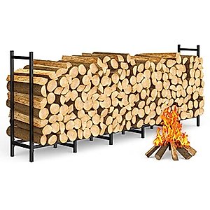 melos Firewood Rack Indoor, 6.6ft Wood Racks Outdoor For Firewood, Wood Holders Firewood Outdoor For Fireplace Wood Storage, Adjustable Fire Log Stacker Stand For Courtyard, Patio, Black