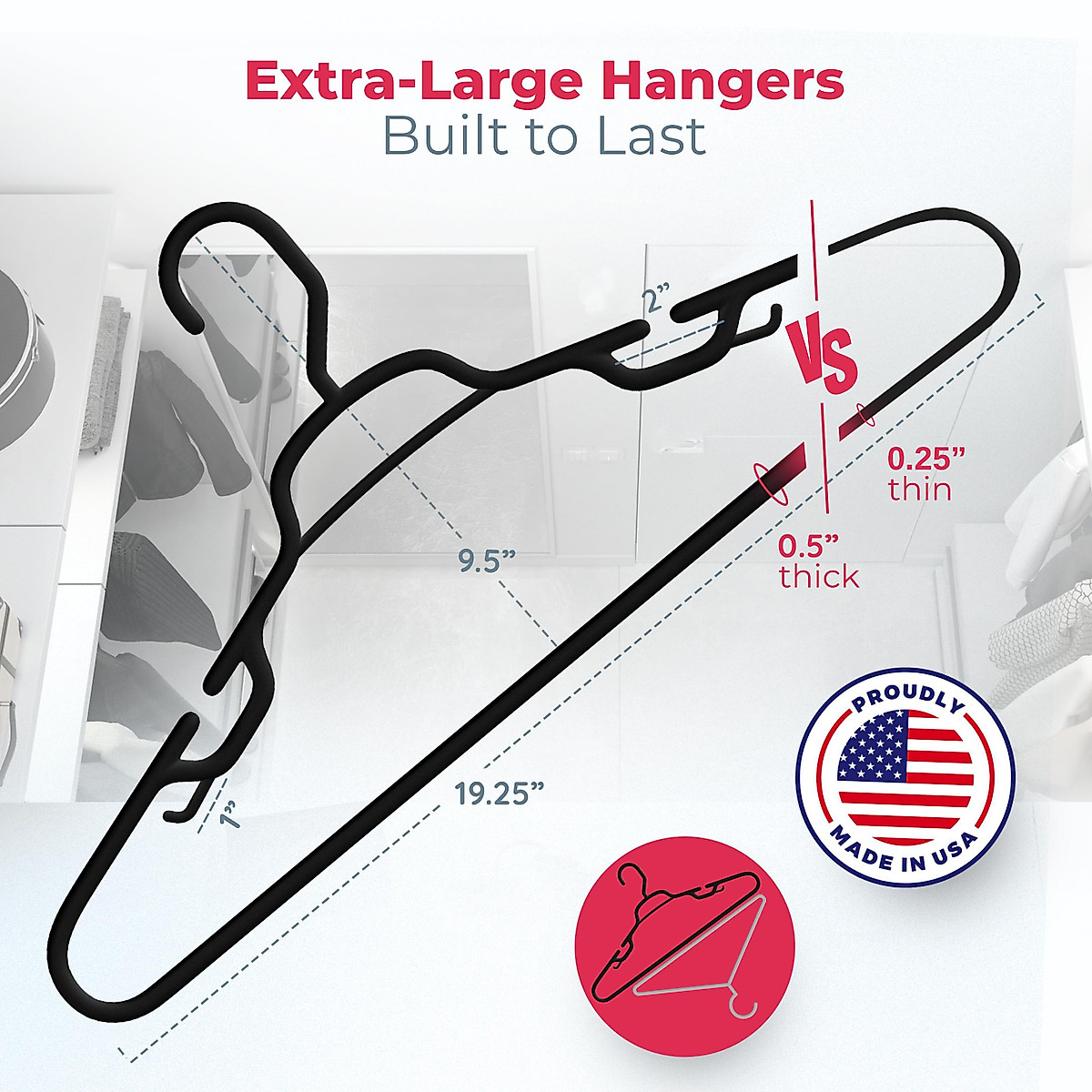 18pk Extra Large Hangers for Plus Size Clothes - Heavy Duty Hangers Oversized - Extra Wide Plastic Coat Hanger for Uniforms, Jerseys, Jackets - Big and Tall Hangers for Men - Large Hangars (White)
