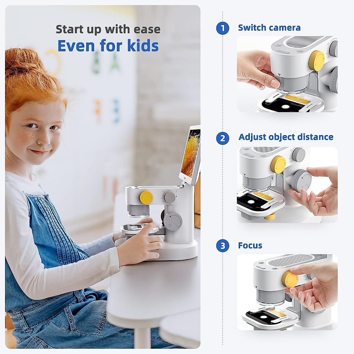 TOMLOV DM301 Biological Kids Microscope 1200X with 9'' IPS Touchscreen, Meaure and Edit, 1080P Triple Camera, Slides Set, STEM Digital Microscope for Home Education, Windows Mac Compatible