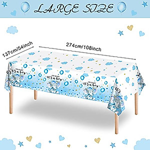 3 Pack Elephant Baby Shower Tablecloth Decorations, Elephant Baby Shower Decorations, Plastic Tablecloth Table Cover Backdrop for Baby Boy Girl Gender Baby Shower Party Supplies, 54 x 108 Inch, Blue