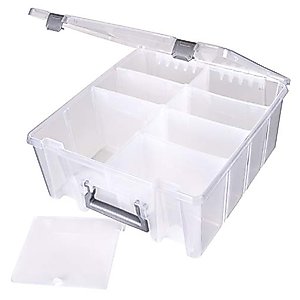 AB Designs 6990ABD Super Satchel Double Deep with Removable Dividers, Stackable Home Storage Organization Container, Clear with Sliver Latches and Handle