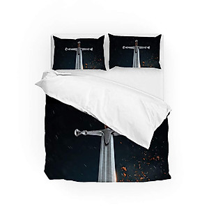 Find Sun Bedding Sets Queen Size Metal Sword Duvet Cover Set with 1 Duvet Cover and 2 Pillow Shams,Gifts for Girls Boys Teen,without Comforter