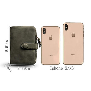 PofeeXIO Womens Small Bifold Leather Wallets Rfid Ladies Wristlet with Card slots id window Zipper Coin Purse (Army Green)