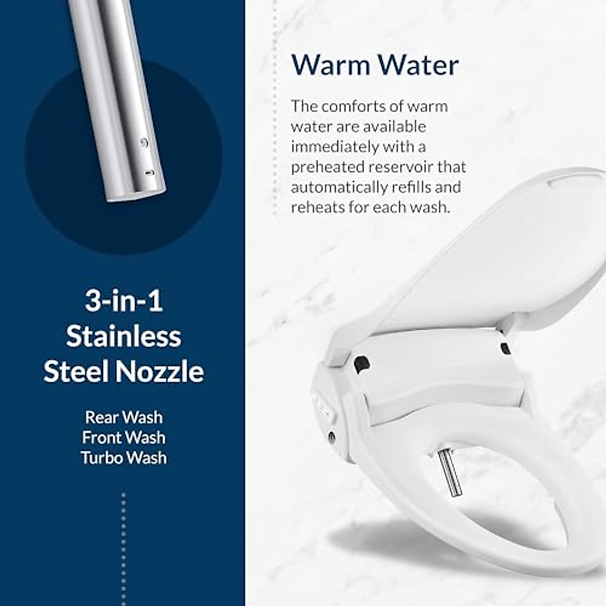 Bio Bidet Slim Two Electric Bidet Toilet Seat Round, Warm Water, Heated Seat, Night Light, Front and Rear Wash, Wireless Remote Control, White