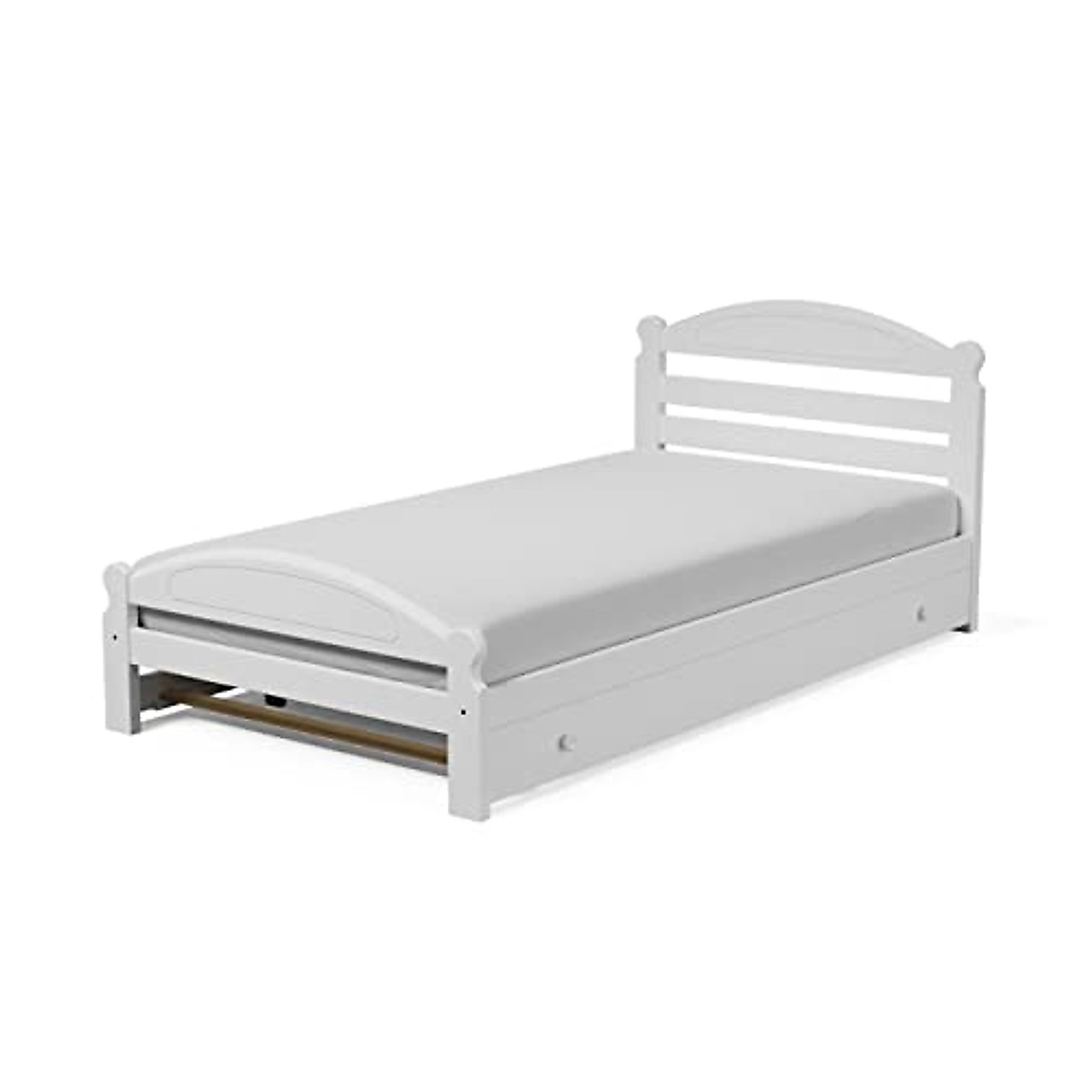 Twin Trundle Bed White Finish Solid Pine Wooden Arizona Trundle Bed 39 x 75 in Wooden Slats Support Unfinished Bedroom Single Wooden Bed Frame Hand Finished
