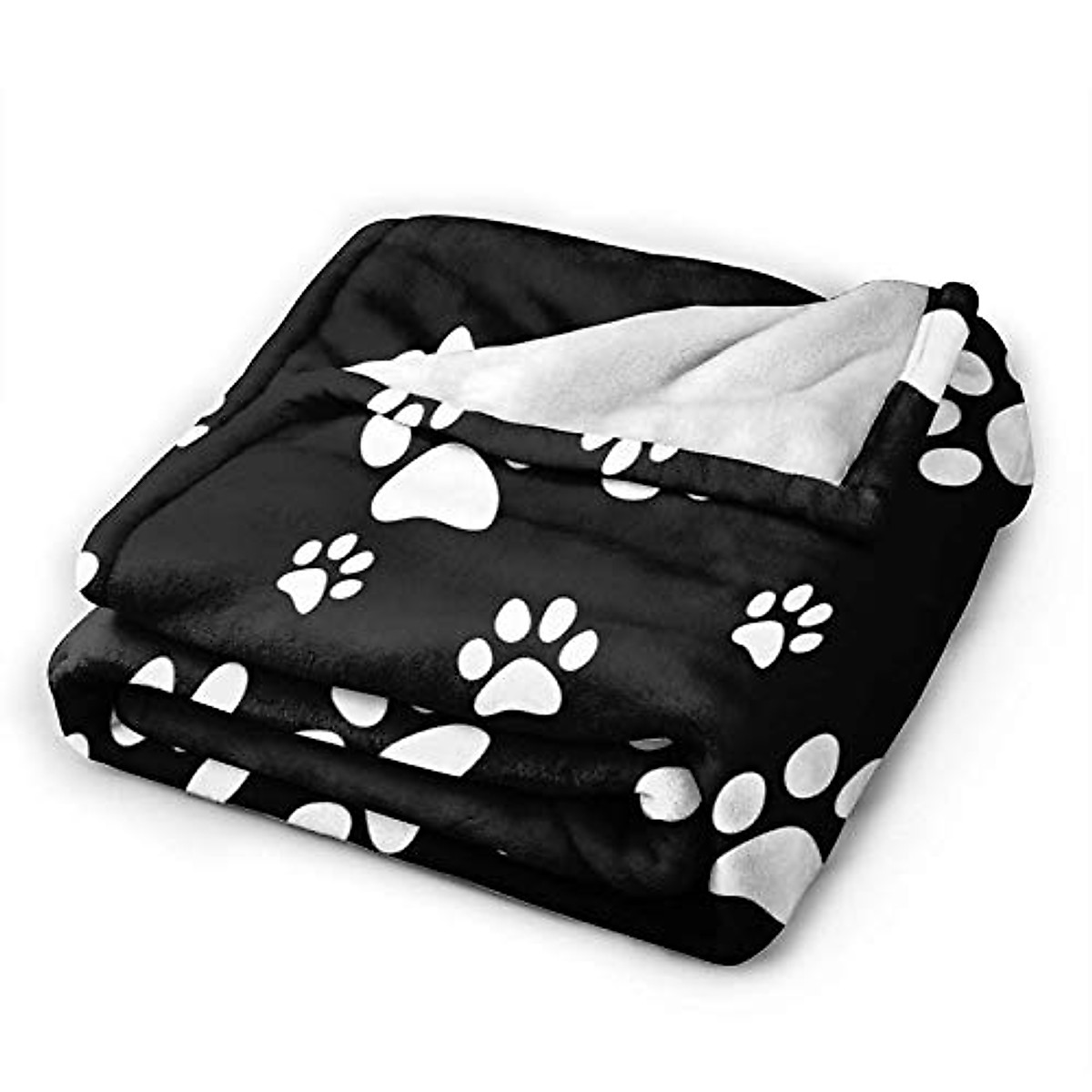 Ahuahua White Black Paw Print Micro Fleece Throw Blanket Ultra-Soft Throws for Bedding Couch Sofa 50" X40