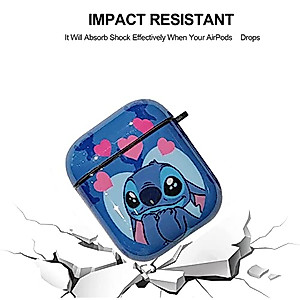 Cute Airpod Case, Airpod 2/1 case Personalise Custom, Airpod Case Cover with Keychain/Lanyard Protective Hard Case Cover Skin Portable Shockproof Cover for Women Girls Wireless Airpod 2 Case (Stich)