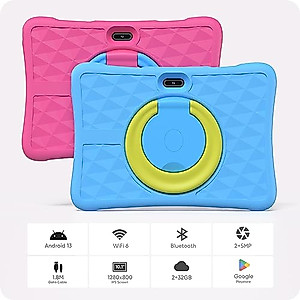 Kids Tablet, 10 inch Tablet for Kids, Android 13, Google Kids Space, Parental Control, 2GB RAM 32GB Storage, HD IPS Glass Screen, 6000mAh Battery, EVA Shockproof Case, PlimPad Kids10 (Pink)