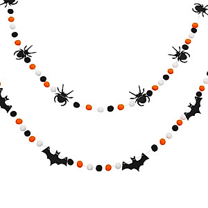9.84 Ft Halloween Theme Banner, 2 PCS Horrible Spider Bat Banner Black White Orange Party Banner Felt Ball Halloween Garland for Halloween Haunted Houses Decors Doorways Home Mantel Supplies