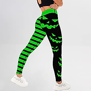 JIFRE Soft High Waist Halloween Pumpkin Head Stripes Print Legging Slim Yoga Nude Feeling Long Pants for Sportwear Fitness Running DanceL