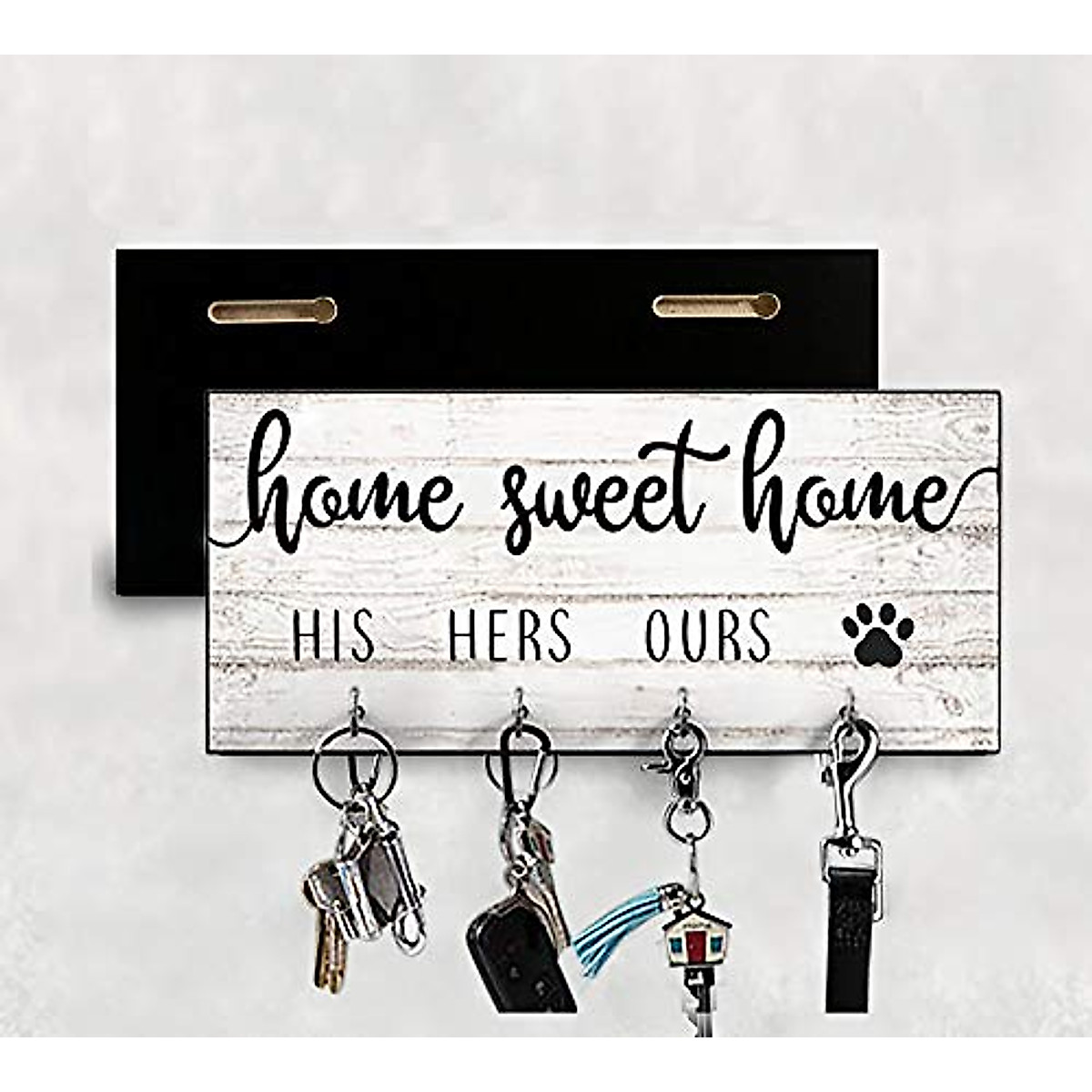 His, Hers, Ours, Paws Key Holder for Wall | Entryway Key Hook Decorative, Rustic Key Hangers for Wall | Dog Leash Holder for Wall, Farmhouse Home Decor Key Hooks | Home Sweet Home Sign