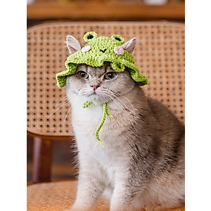 QWINEE Cartoon Design Knit Cute Dog Hat Soft Cat Hat Rabbit Hat Halloween Christmas Party Costume Head Wear Accessories for Puppy Cat Kitten Small Dogs Small Animals Green and Pink Medium