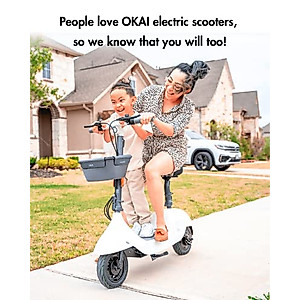 OKAI EA10 Electric Scooter with Seat, Up to 25 Miles Range & 15.5MPH, Moped Scooter Bike for Adults with 10 Inch Vacuum Tires(White)