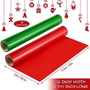 Outus 2 Rolls Christmas Cellophane Wrap Roll Clear Cellophane Wrap 12 x 591 Inch Wide Cellophane Wrap Red Green Clear Wrapping Paper for Xmas DIY Craft Present Wrap