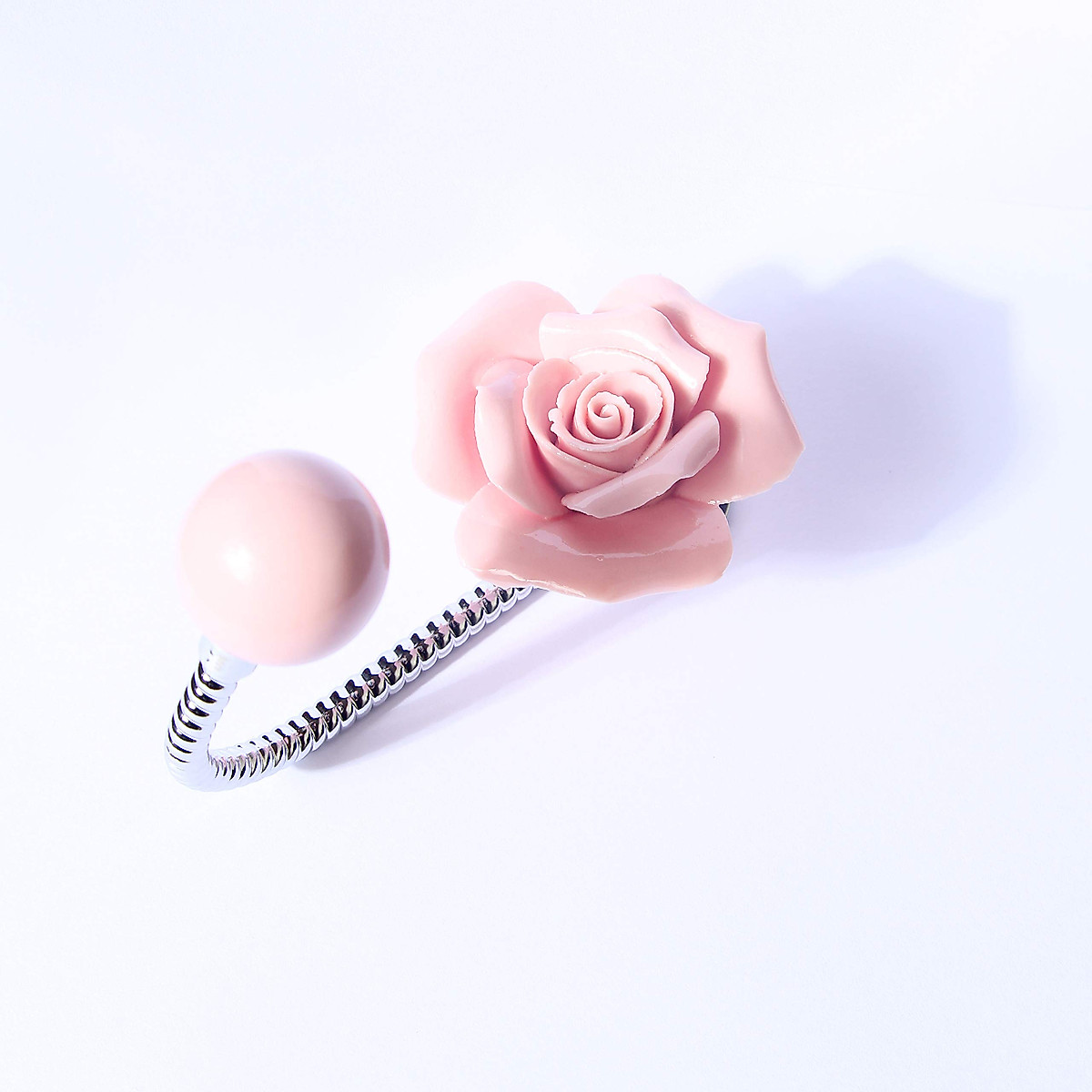 MDPLY Beautiful 3D Flower Ceramic Wall Coat Hook, Chrome Decorative Robe Hook, Scarf, Bag, Towel, Hat etc for Kitchen Bathroom Office (Rose Pink)