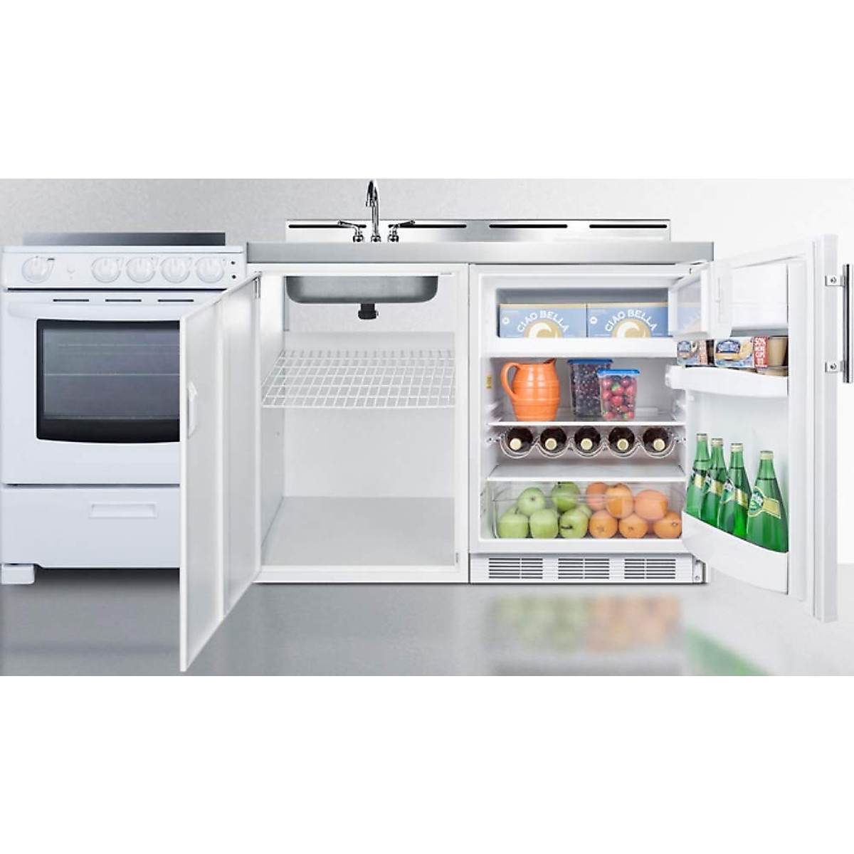 Summit Appliance ACK72ELSTW 72" Wide All-in-One Kitchenette with Electric Range, Refrigerator-freezer Included, Cutlery Bin, Storage Compartment